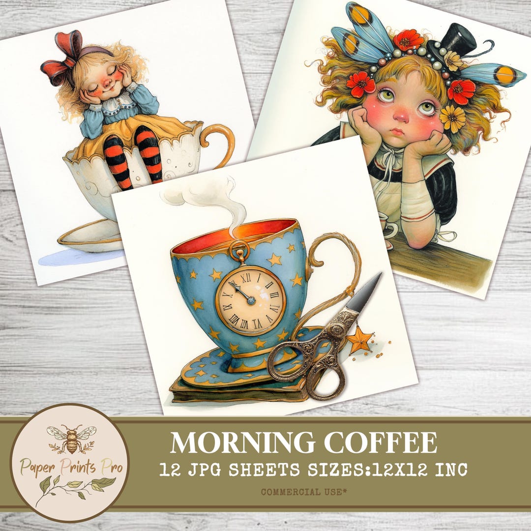 Coffee Clipart Printable – 12 Vintage Morning Coffee Illustrations for ...