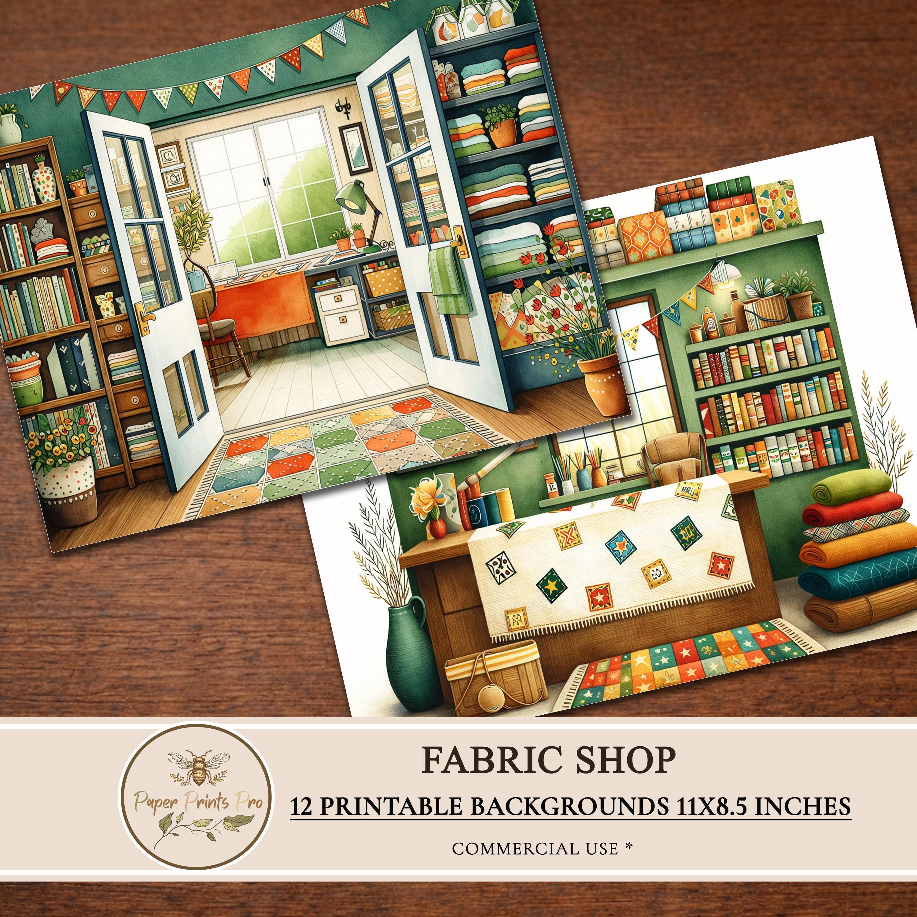 Printable Fabric Shop Backgrounds, Sewing Room Interiors, Quilt Store ...