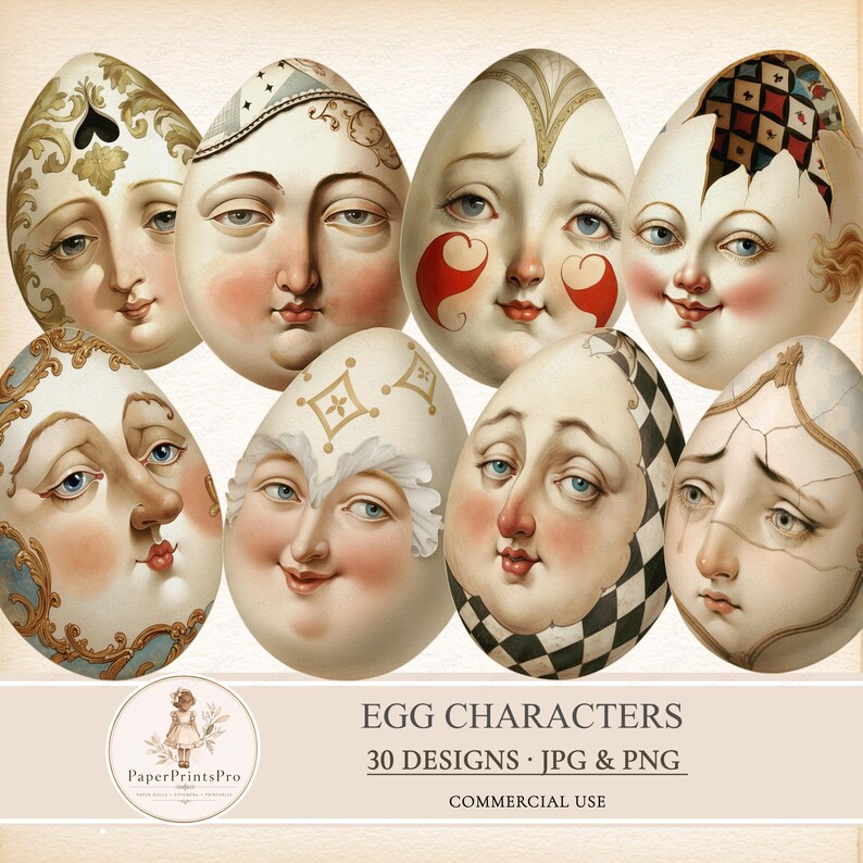 Whimsical Egg Clipart, Humpty Dumpty Collage, Printable Ephemera Junk ...