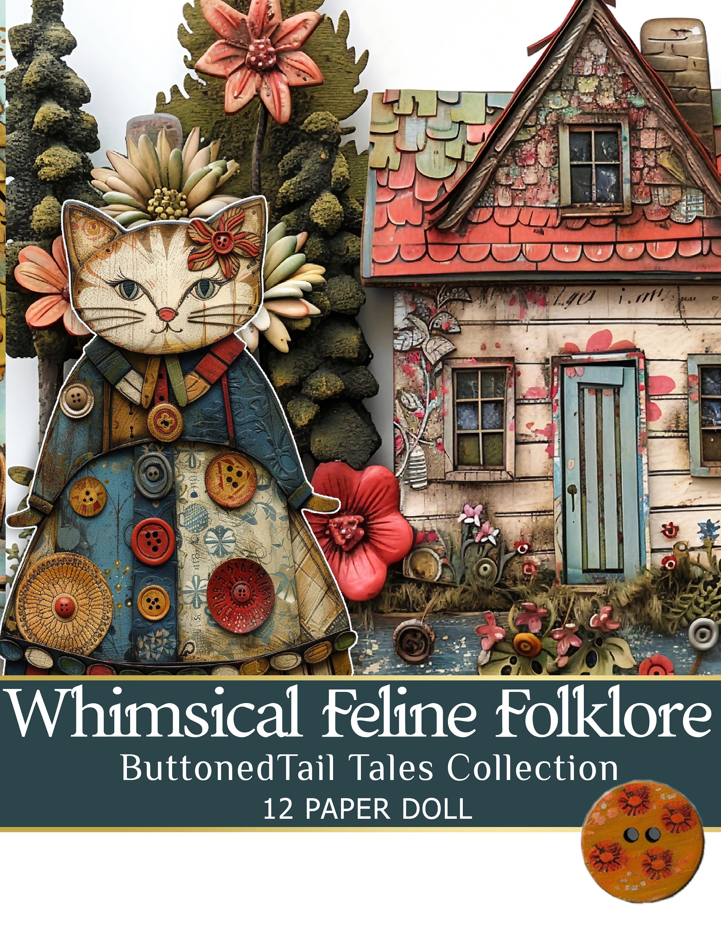 Whimsical Cat Paper Doll Kit Animal Printable Craft for Kids Paperdols ...