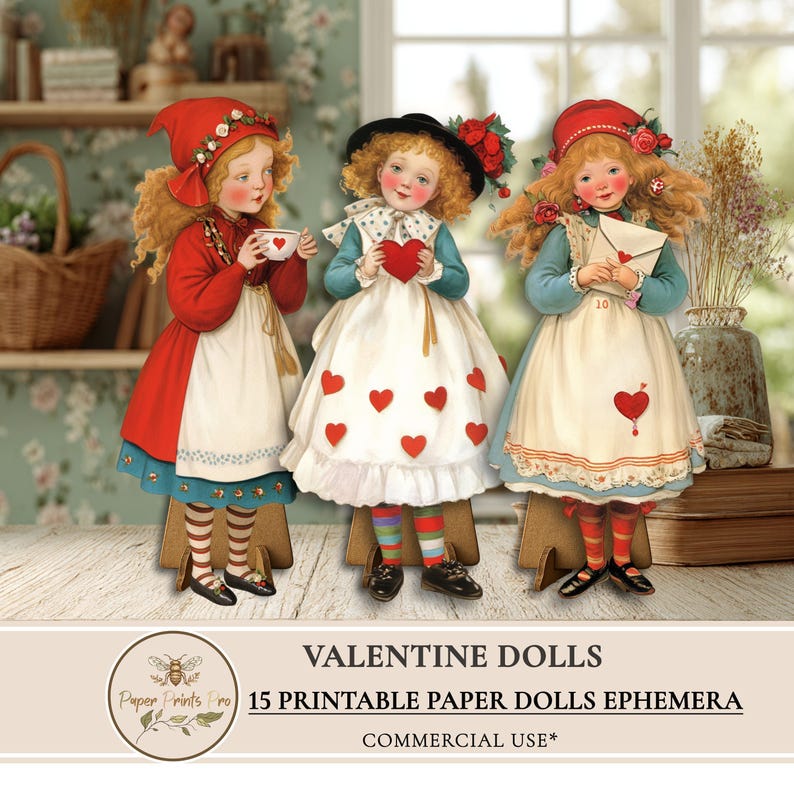 Printable Paper Dolls Valentine Ephemera Vintage Style for Junk Journal ...