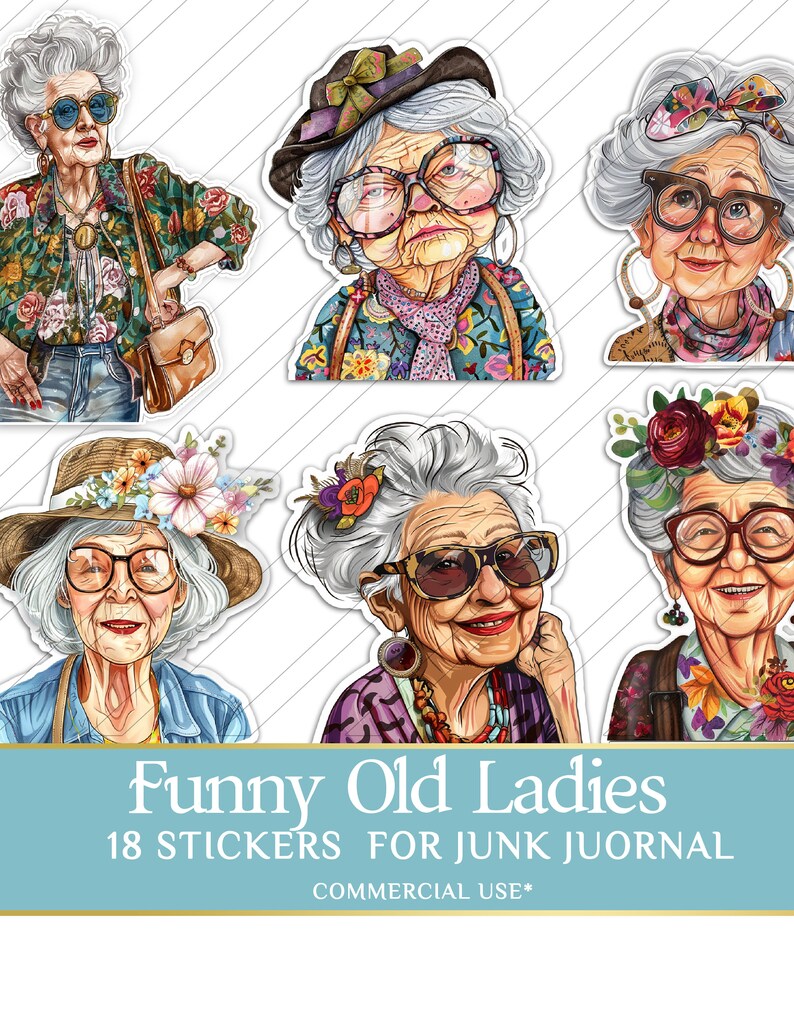 Funny Old Lady Clipart for Junk Journal 18 Whimsical Grandy Clipart ...