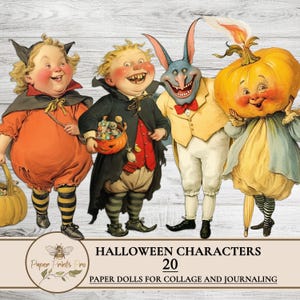 Halloween Paper Dolls Ephemera Kit With Ghosts, Witches, Pumpkin Heads ...
