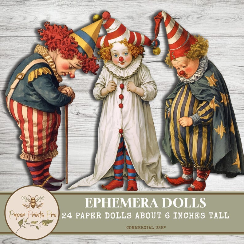 Ephemera Printable Paper Dolls -24"clowns" - for Junk Journals ...