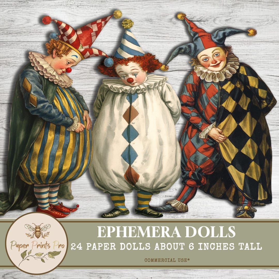 Ephemera Printable Paper Dolls -24"clowns" - for Junk Journals ...