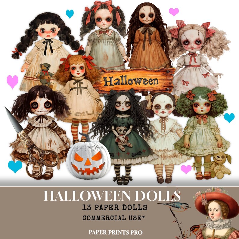 13 Scary Halloween Paper Dolls: Vintage Printable Cut-outs (PDF) - Etsy