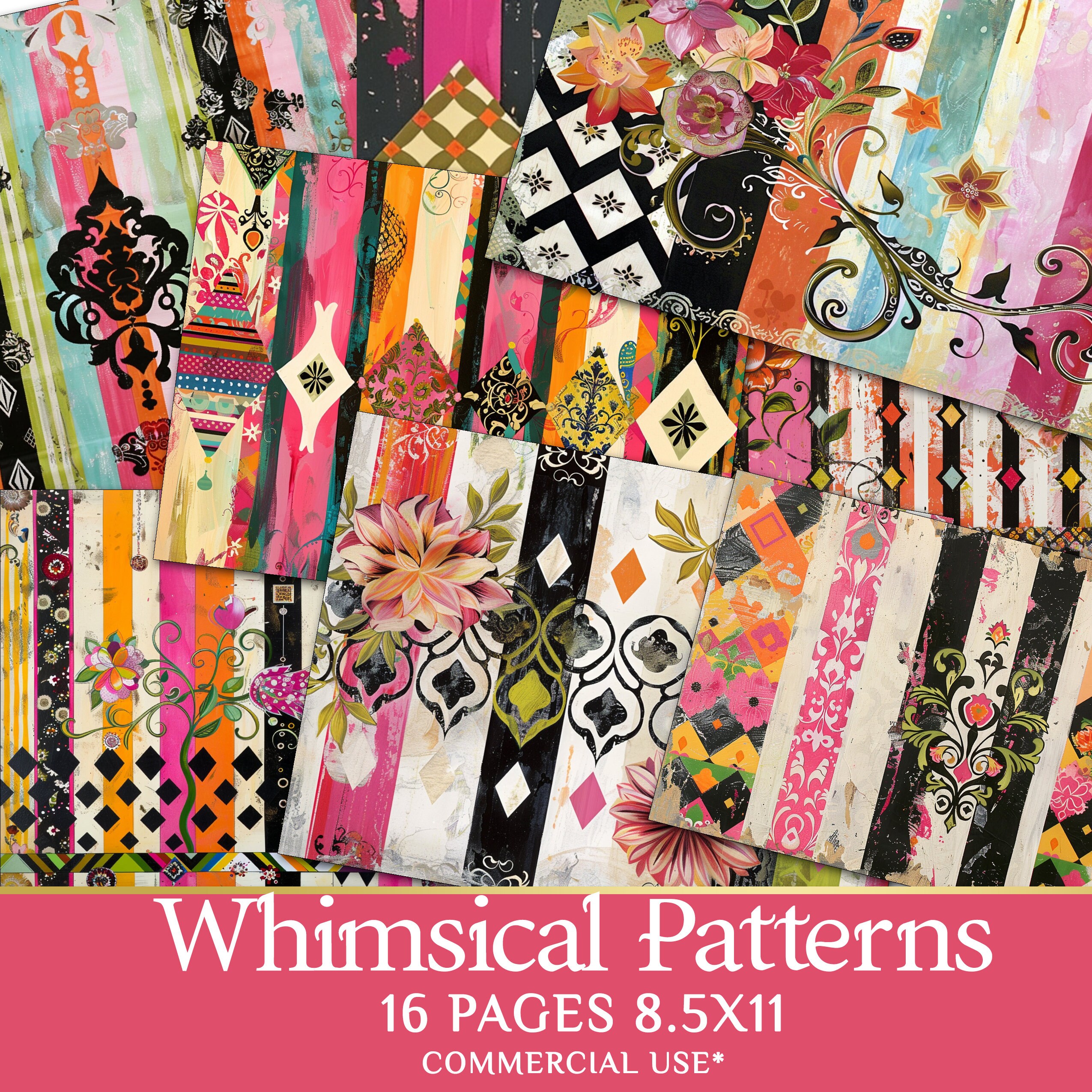 Digital Scrapbooking Pattern Clipart Bright Prints With Florals and ...