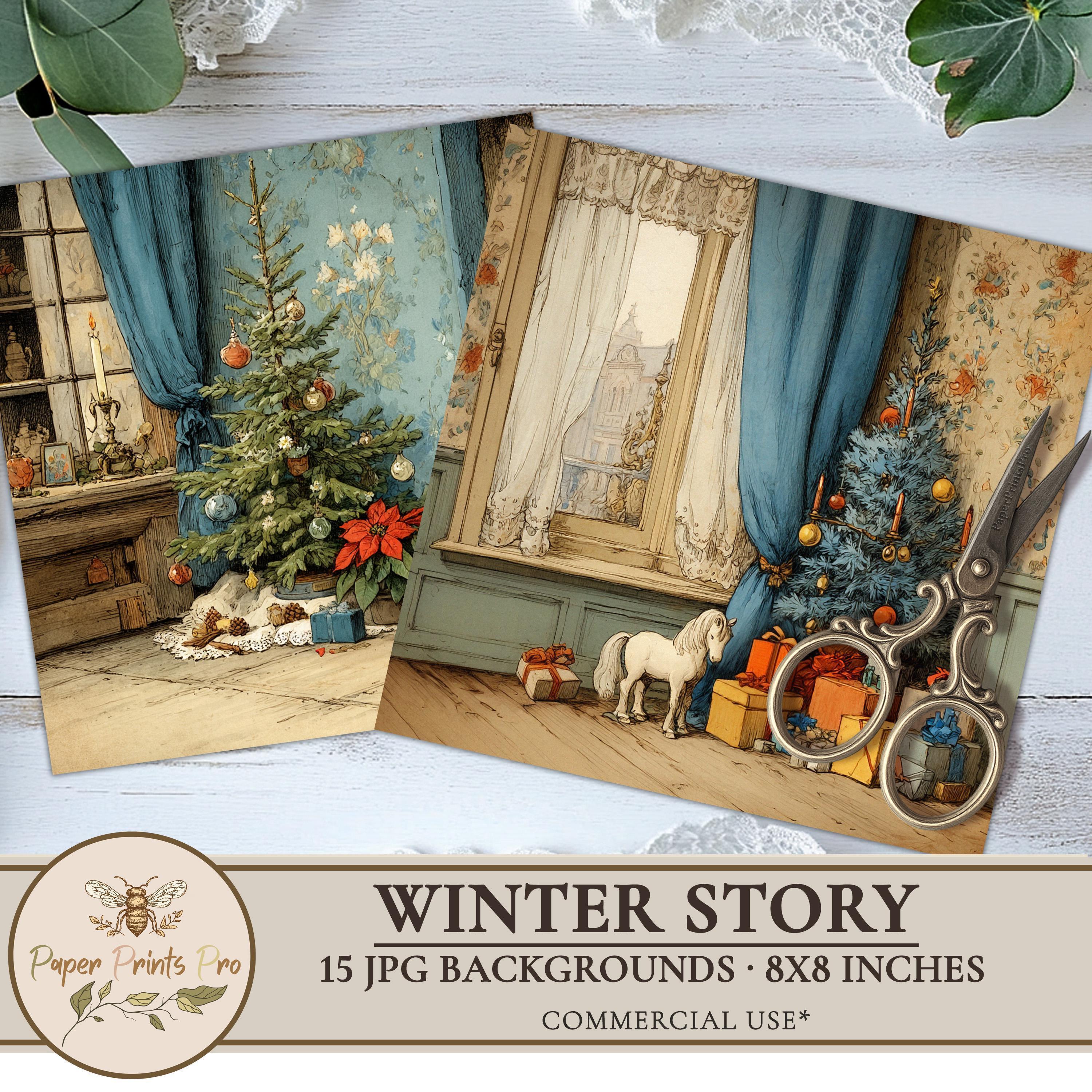 Printable Winter Backgrounds – 15 Vintage 8x8 Pages for Junk Journals ...