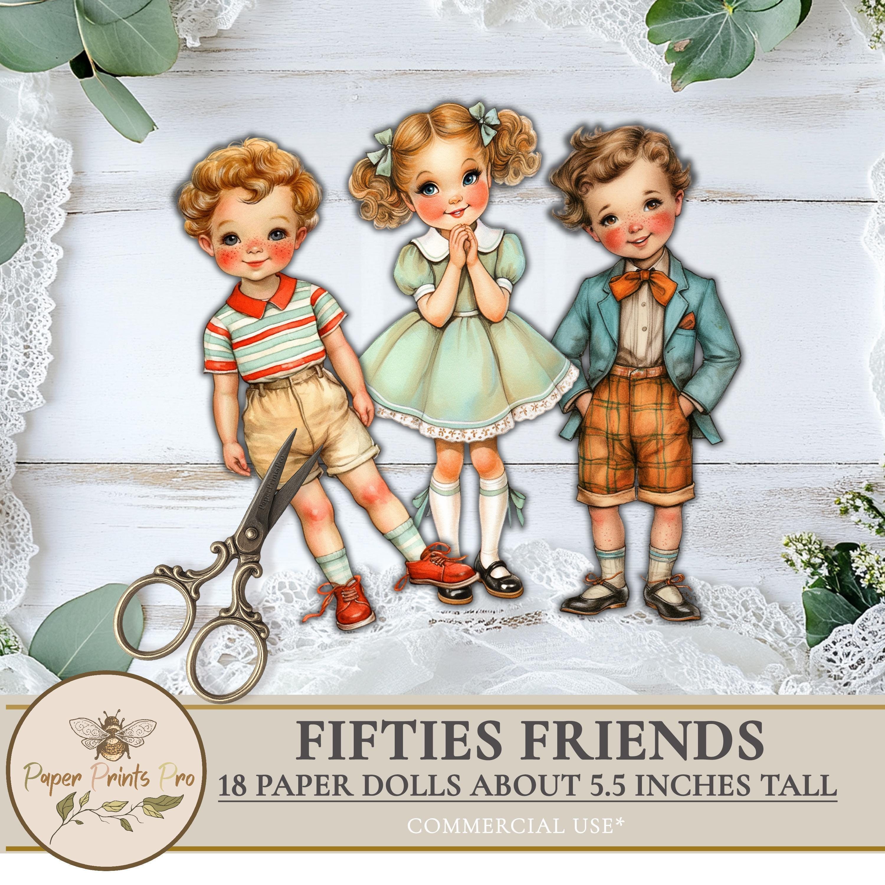 1950s Paper Dolls: Retro Ephemera, 18 Children Cutouts for Junk Journal ...