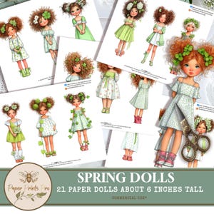 Printable Paper Dolls, Green Dress Girls, Spring Clipart for Junk ...