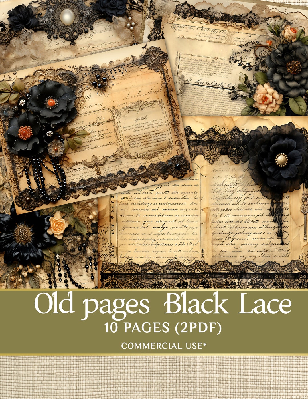 Vintage Diary Pages With Beautiful Black Lace - Ideal for Scrapbook ...