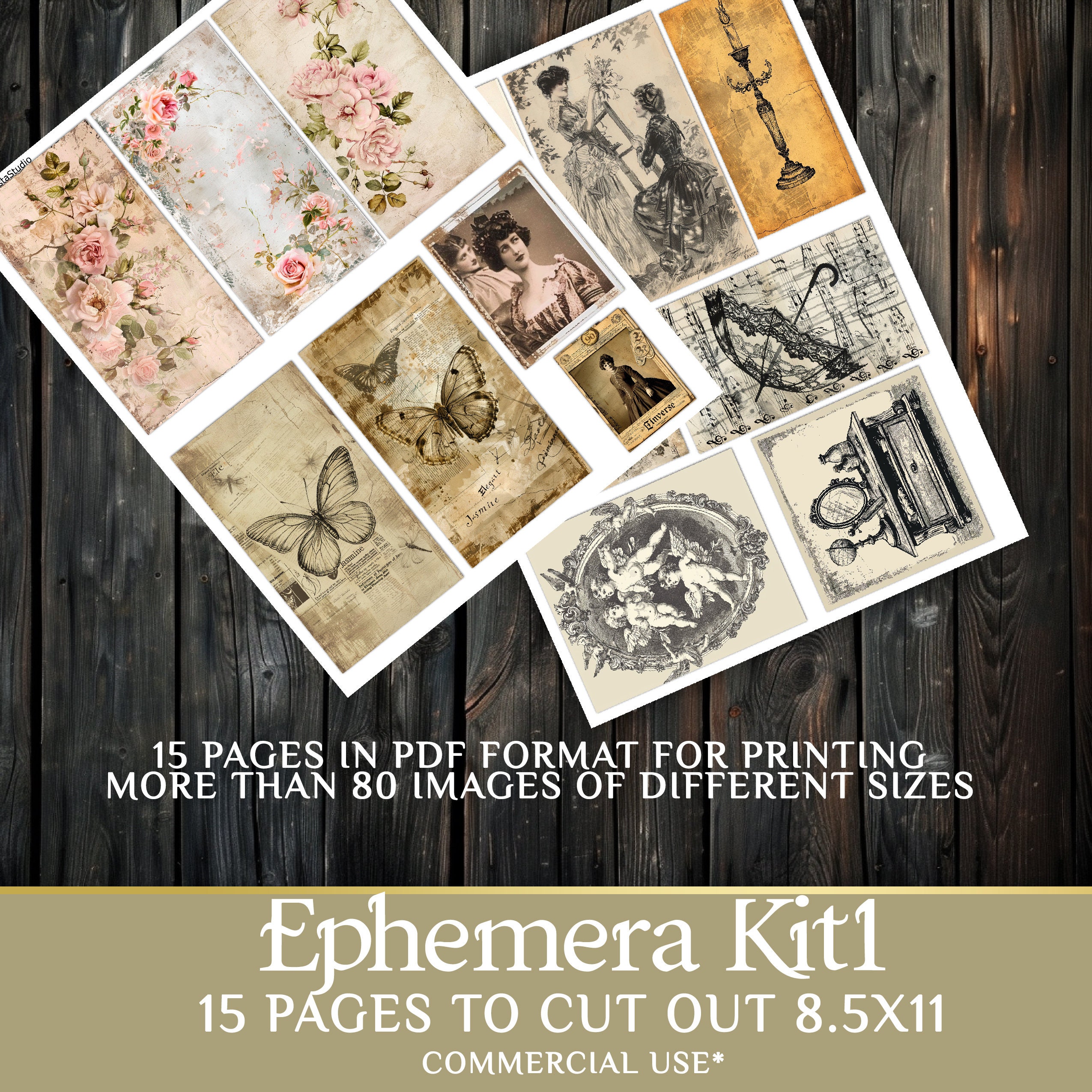 Vintage Printable Ephemera for Junk Journal Kit Digital Ephemera Kit ...