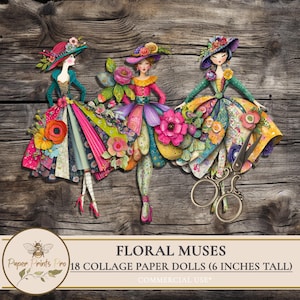 Printable Paper Dolls in Floral Dresses for Collage, Journals, Cards ...
