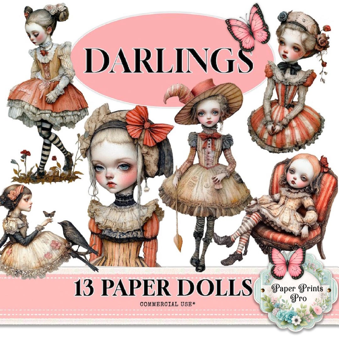 Cute Paper Doll KIT – 13 Printable Dolls for Journals, Scrapbooking ...