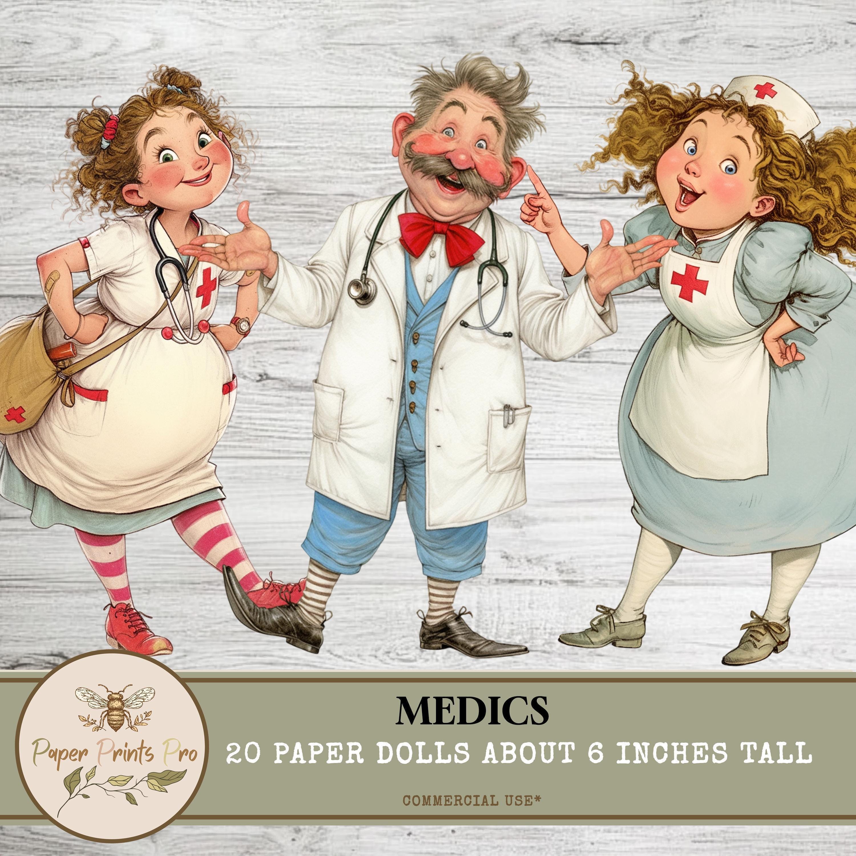 Medical Paper Dolls: Doctor and Nurce Clipart Printable Ephemera for ...