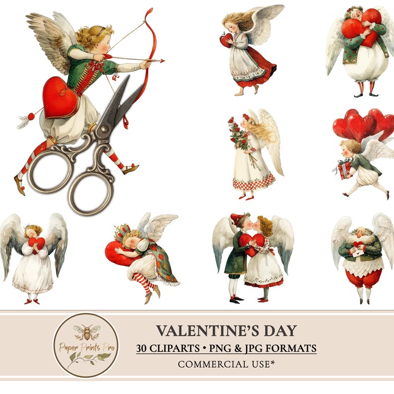 Valentines Day PNG ,JPG Cupid & Angel Clipart Bundle Vintage Printable ...