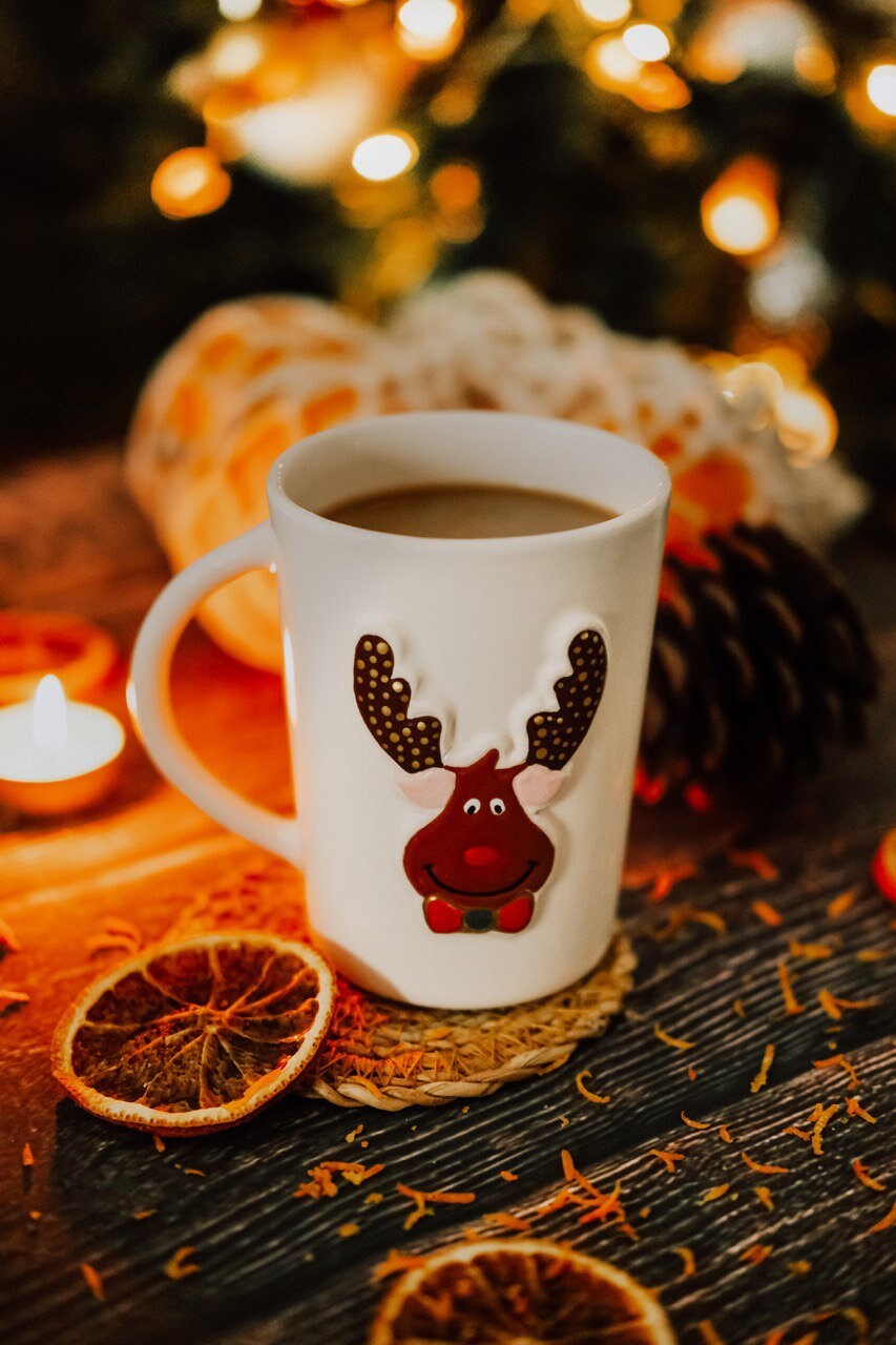 Reindeer Ceramic Mug Pottery Gift on New Year Christmas Gift Idea ...