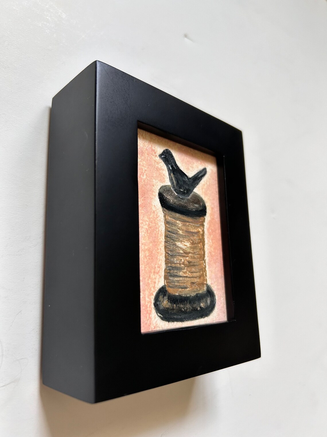 Bird on Spool Oil Painting in Frame, Sewing Art Gift - Etsy