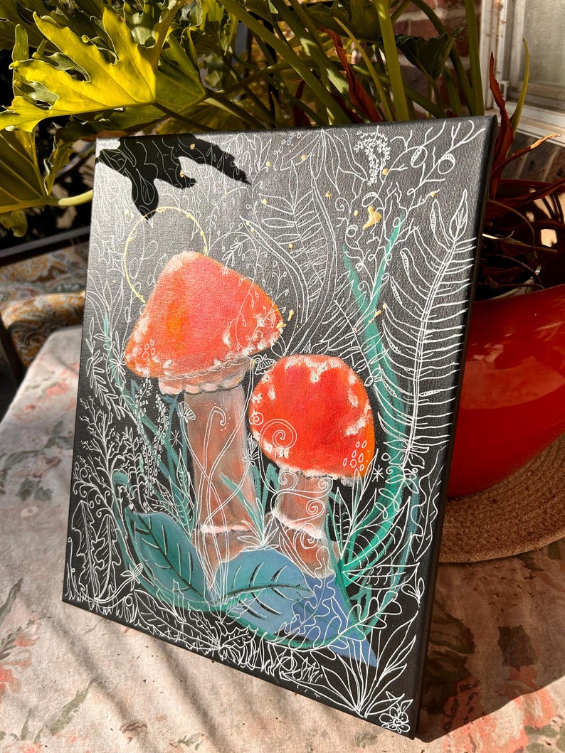 Two Magical Mushrooms Oil Painting - Etsy
