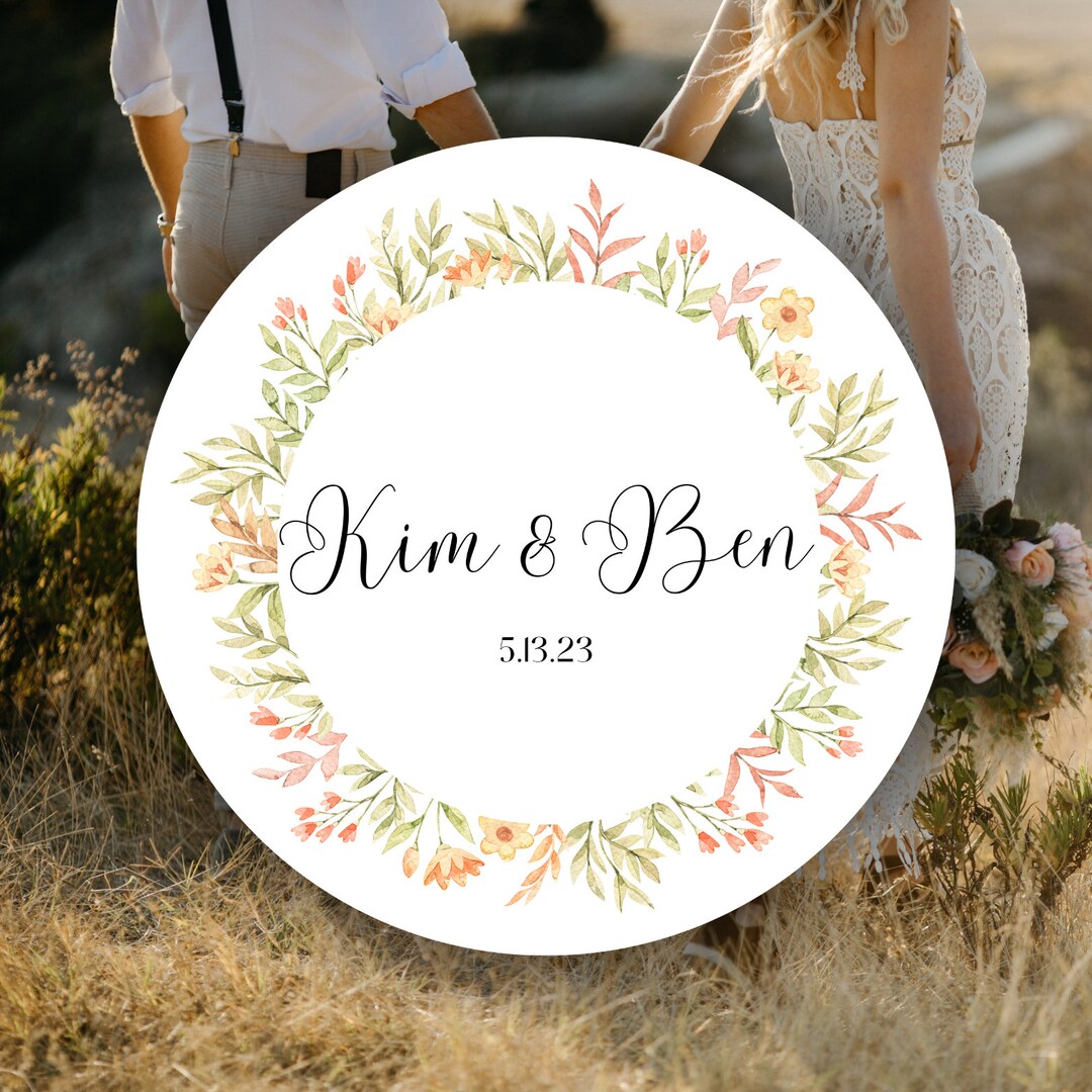 Custom Wedding Favor Label / Flower Wreath Wedding Sticker Personalized ...