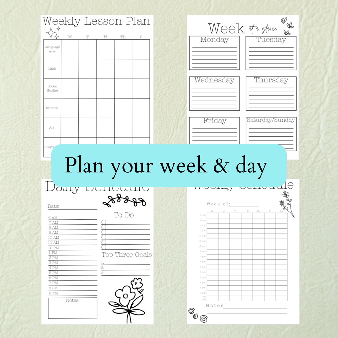 Modern Black White Homeschool Planner | Minimalist Daily Lesson ...