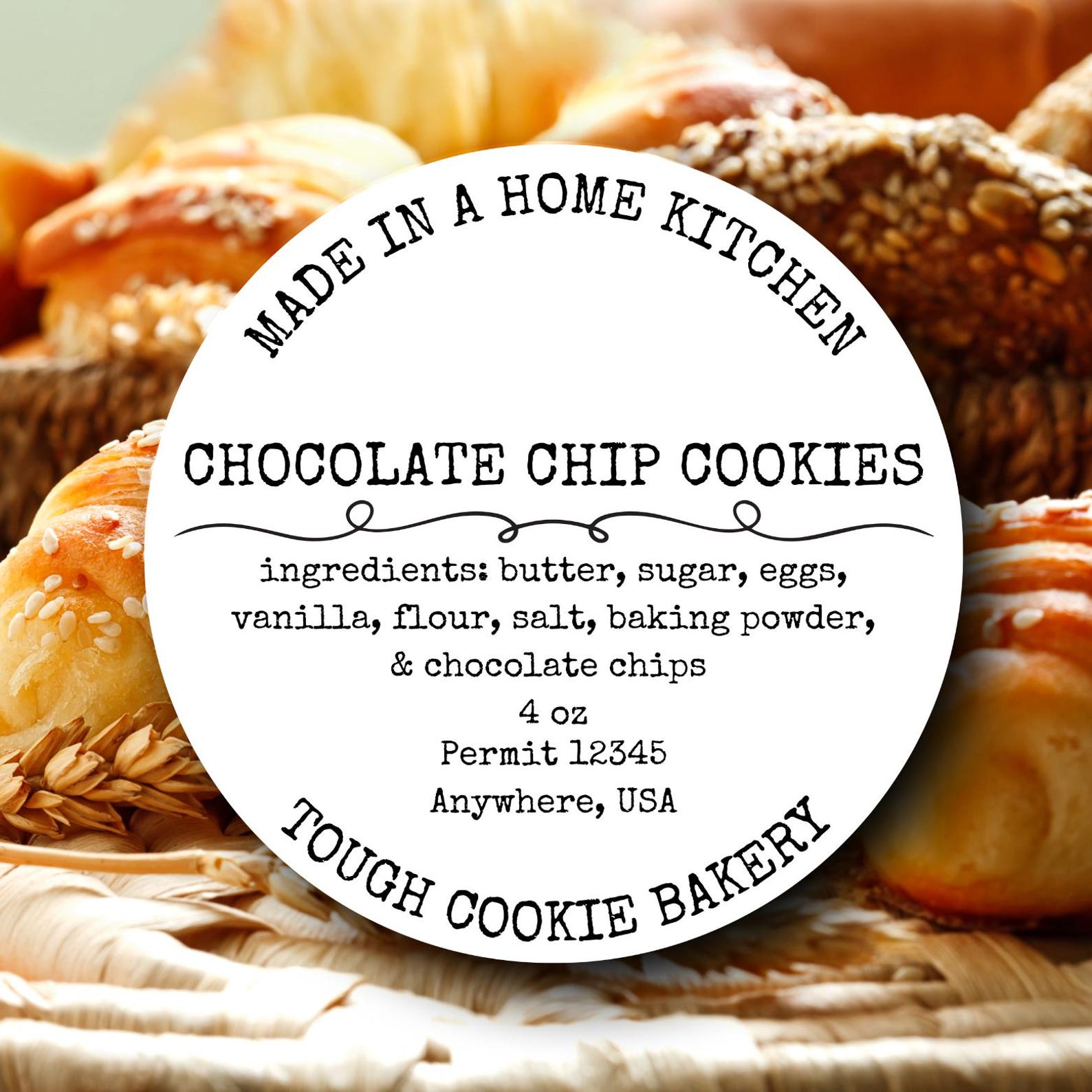 Custom Minimalist Bakery Ingredient Labels | Personalized Cottage Food ...