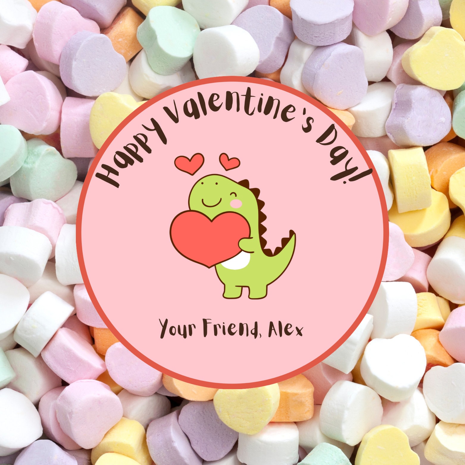 Custom Valentines Day Sticker for Kids / Dinosaur Valentine Sticker ...