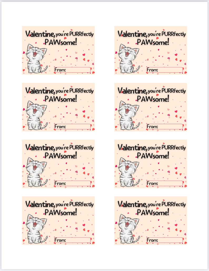 Printable Cat Valentine / Friend Valentine for Kids / Class Valentine ...