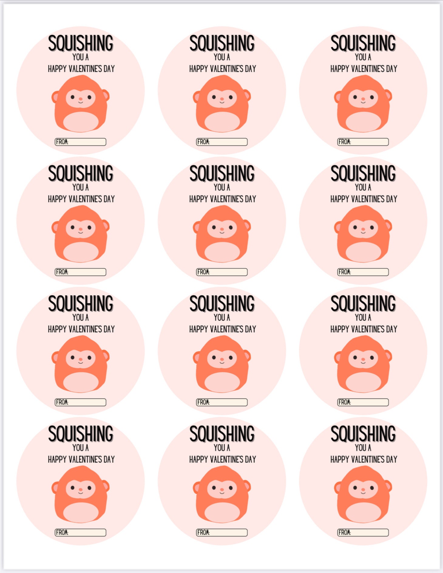 Squish Printable Valentines Kids / Cute Printable Valentine - Etsy