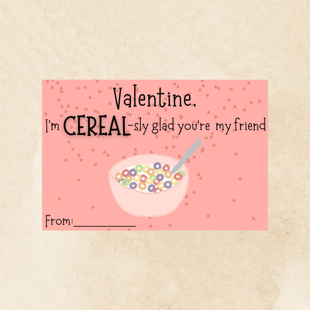 Printable Kid Valentine / Pink Cereal Valentine / Valentine Gift Tag ...