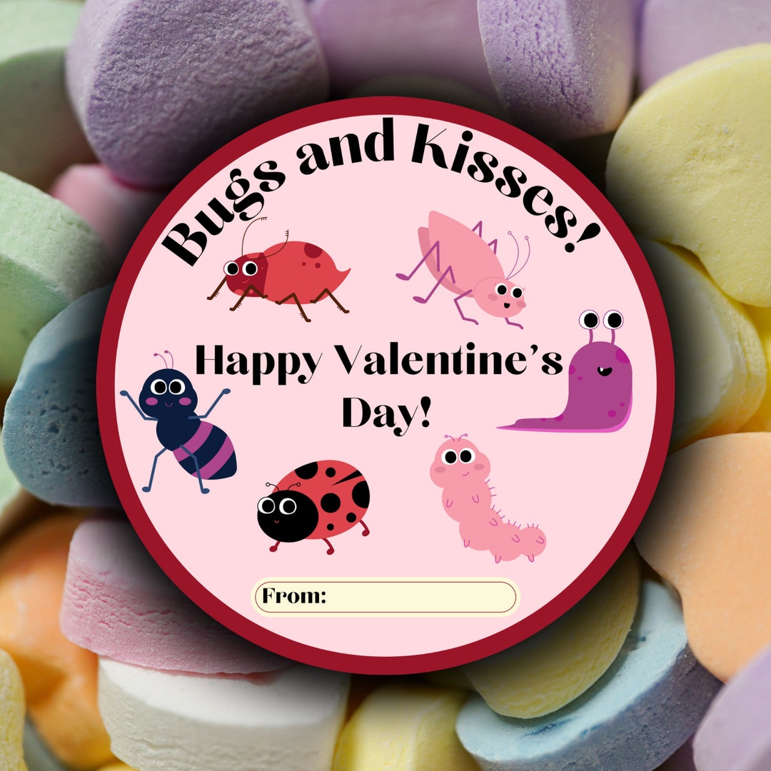 Bugs and Kisses Valentine's Day Card: Printable Insect Favor Tag for ...