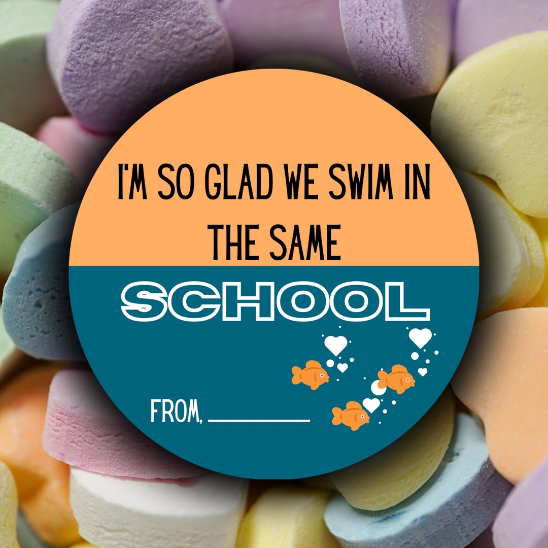 I’m so Glad We Swim in the Same School Printable Tag Valentine for Kids ...