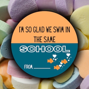 I’m so Glad We Swim in the Same School Printable Tag Valentine for Kids ...