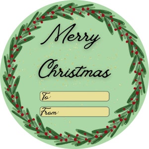 Round Printable Wreath Christmas Tag - Etsy
