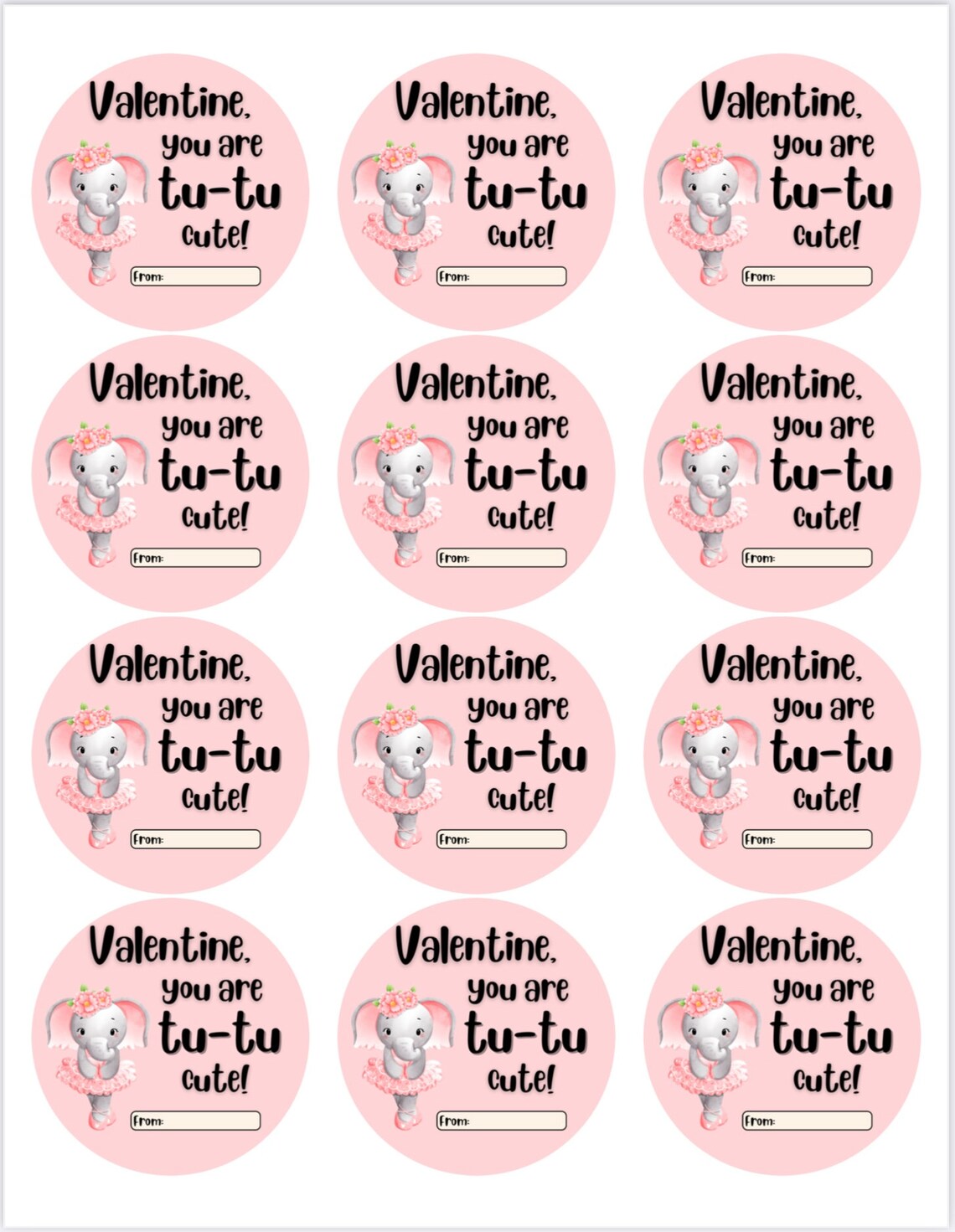 Tu-tu Cute Printable Valentine Kids / Friend Valentine / Party Favor ...