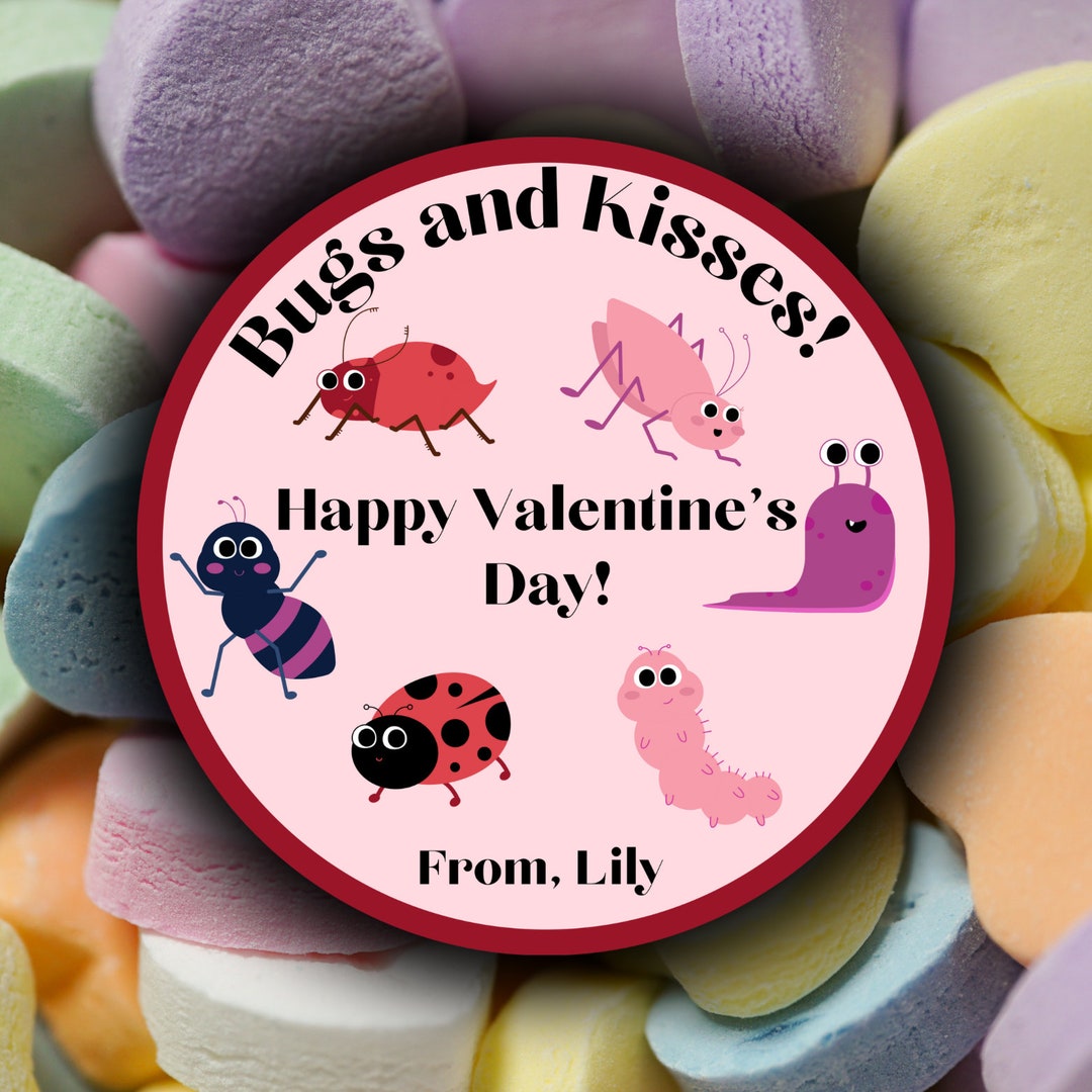 Custom Valentine Label / Bugs and Kisses Valentine Party Favor Sticker ...
