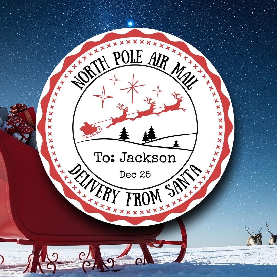 North Pole Special Delivery Mail Christmas Labels | Custom Santa ...
