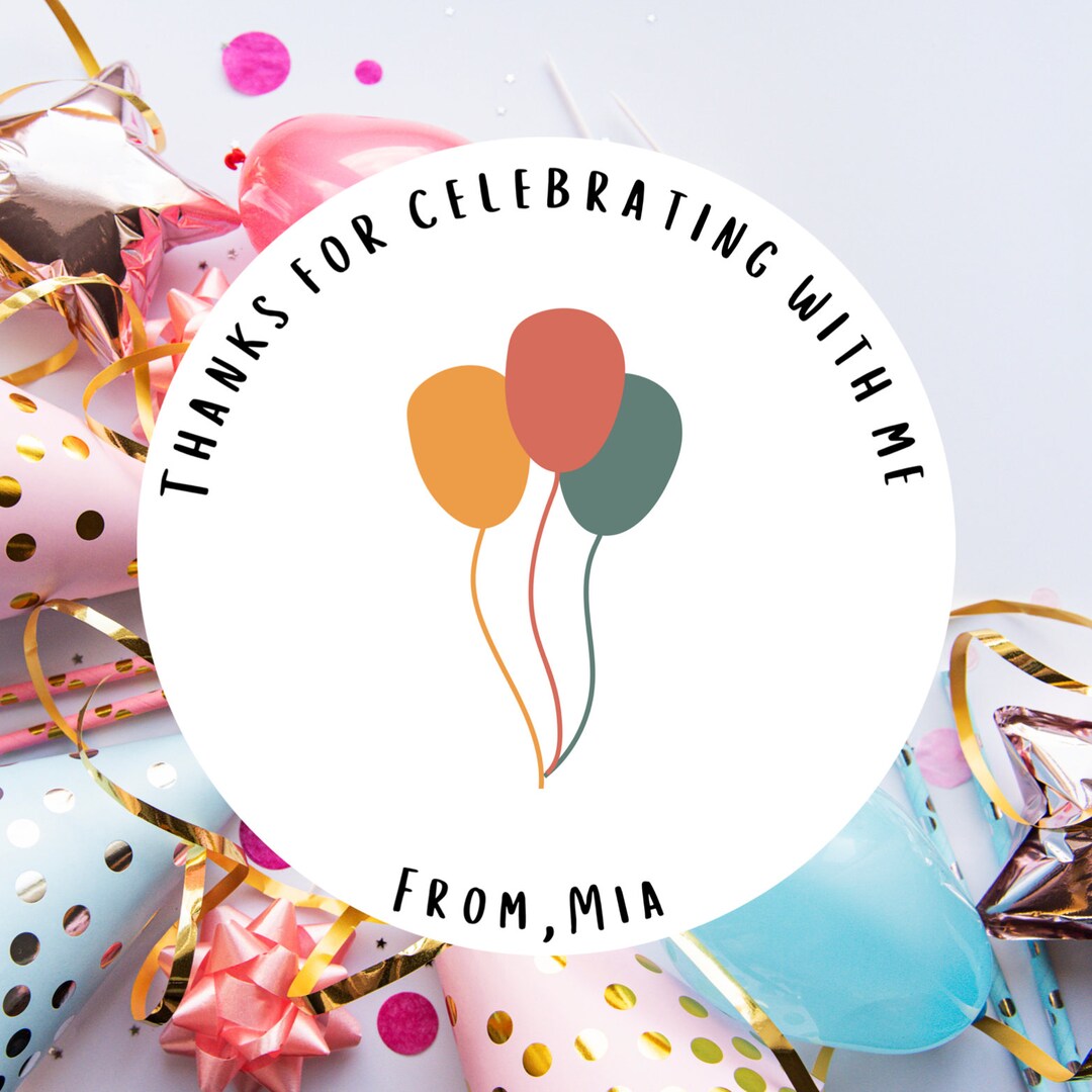 Custom Birthday Party Favor Sticker / Modern Balloon Custom Sticker ...