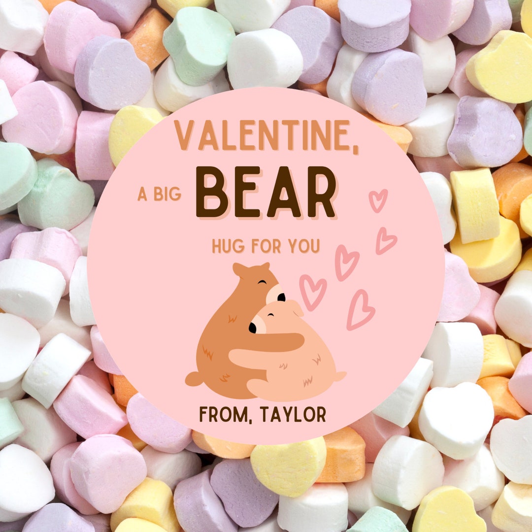 Custom Valentine’s Day Sticker for Kids | Kid Bear Hug Valentine Treat ...