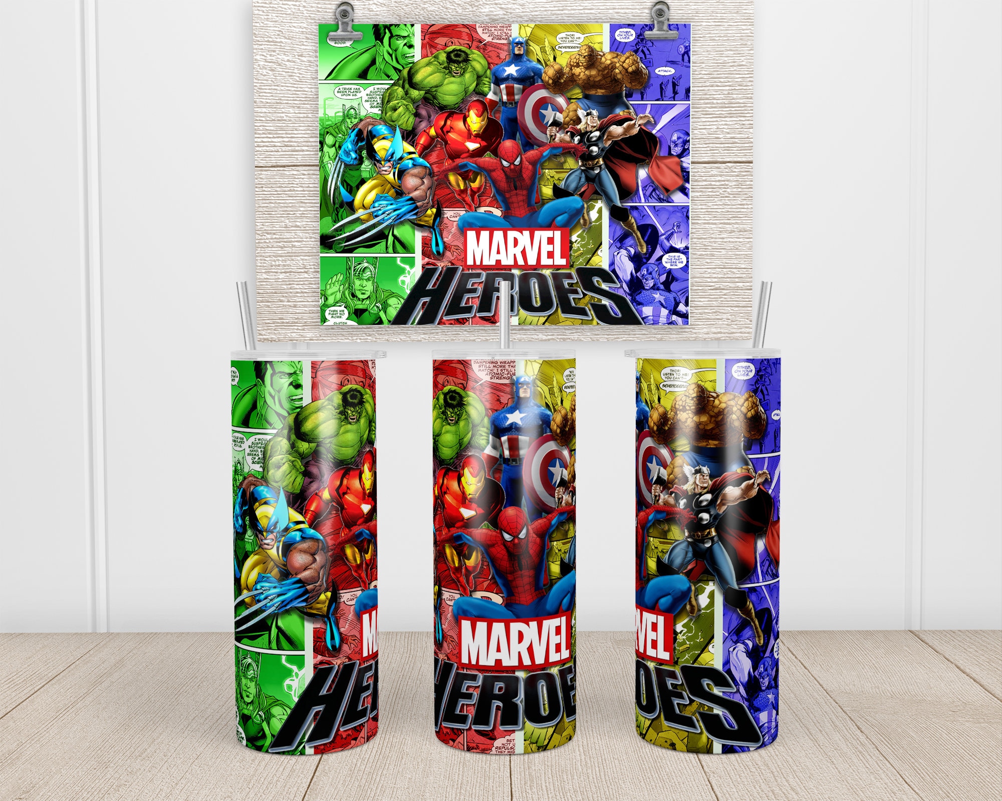 Marvel Heroes Tumbler Skinny / Marvel Heroes Mock-up Straight Design ...