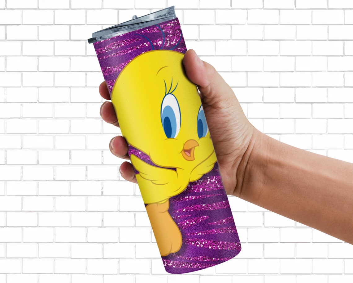 Tweety Bird 20 Oz Tumbler | Floral Purple Glitter, Seamless Wrap (PNG ...