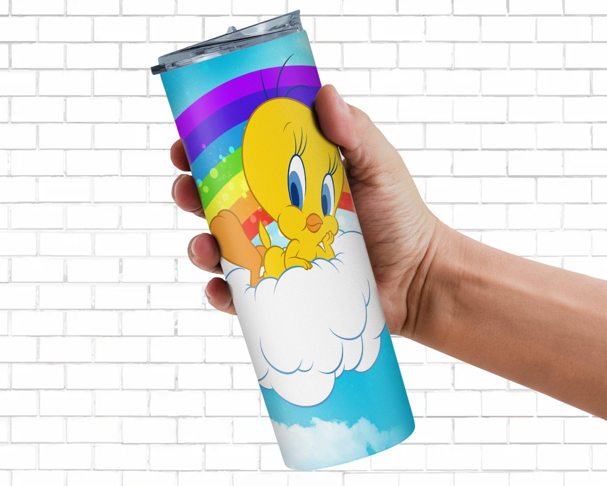 Tweety Bird 20 Oz Tumbler PNG | Floral Rainbow Seamless Wrap (digital ...