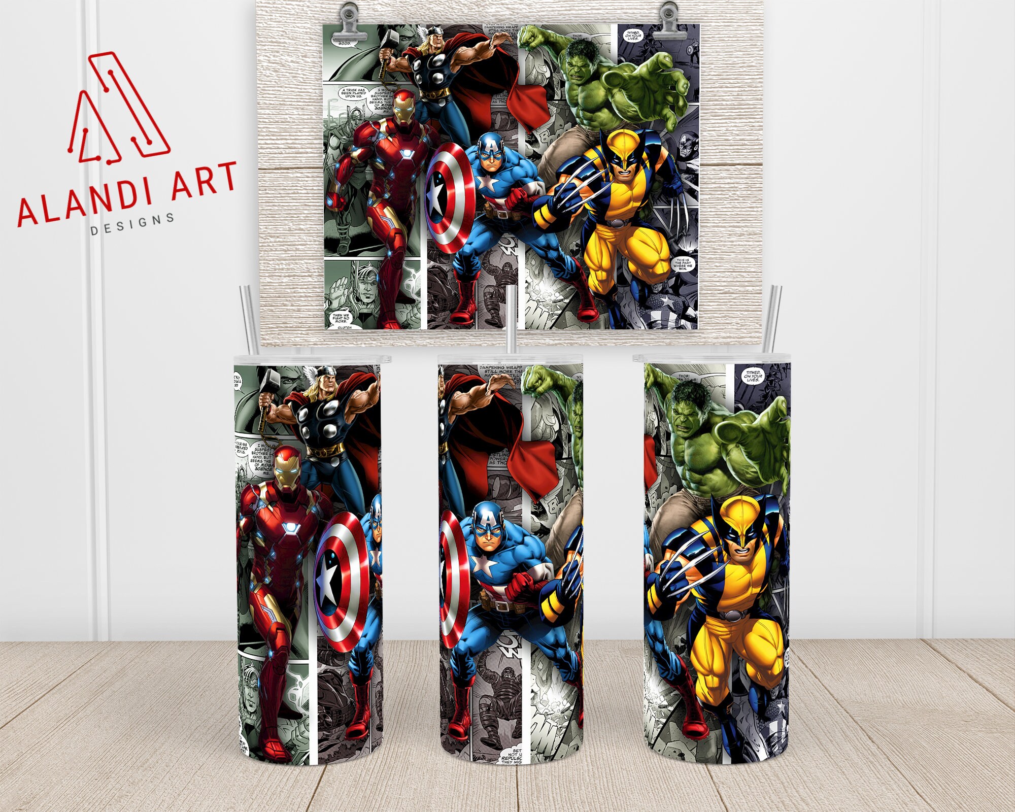 Marvel Heroes Tumbler Skinny / Marvel Heroes Mock-up Straight - Etsy