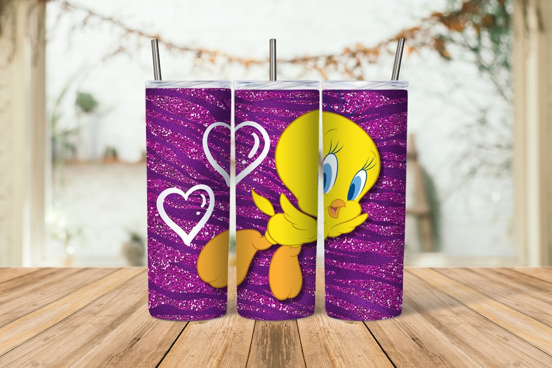 Tweety Bird 20 Oz Tumbler | Floral Purple Glitter, Seamless Wrap (PNG ...