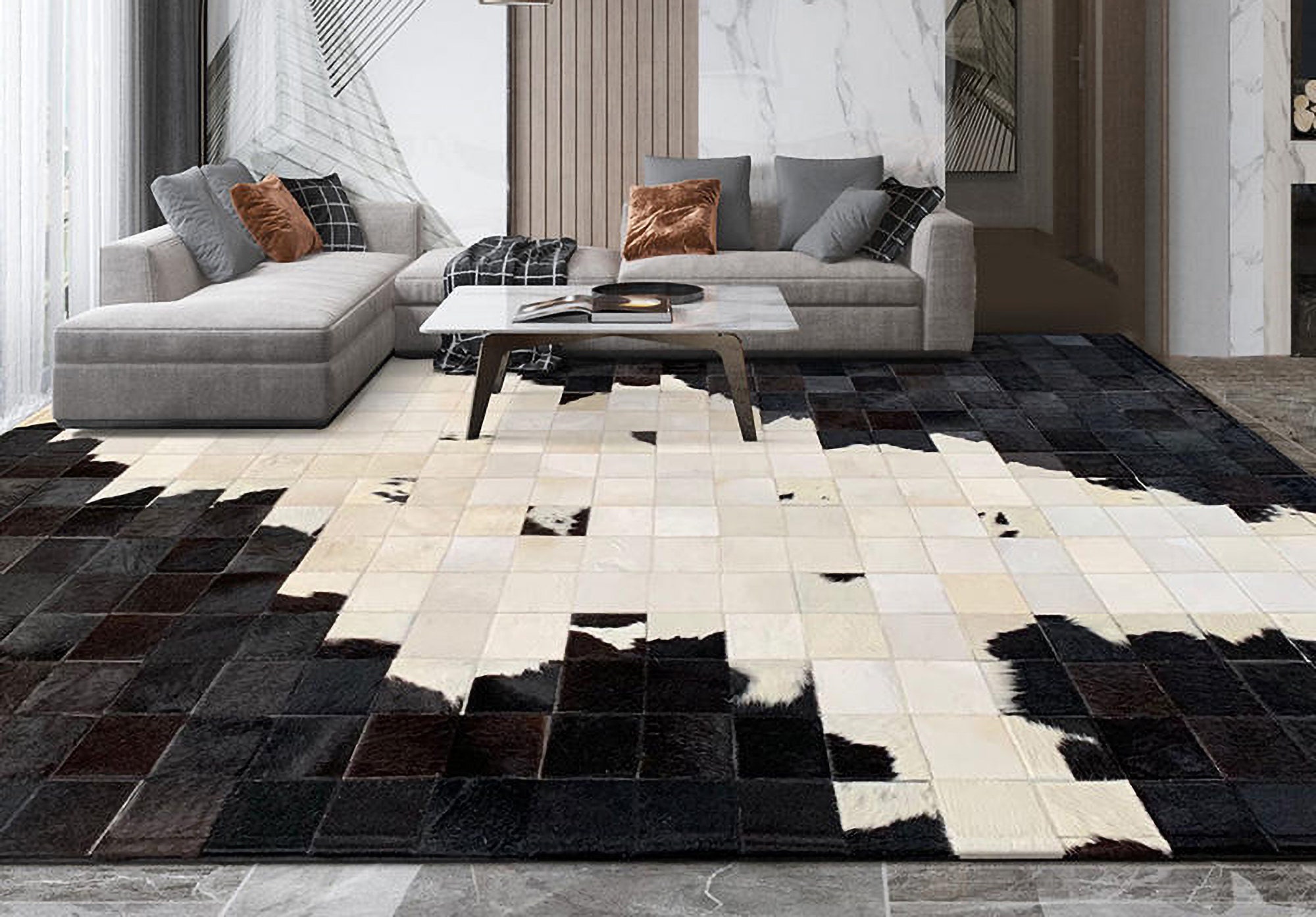 Natural Cowhide Patchwork Rug | Handmade Cowhide Carpet | Home Décor ...