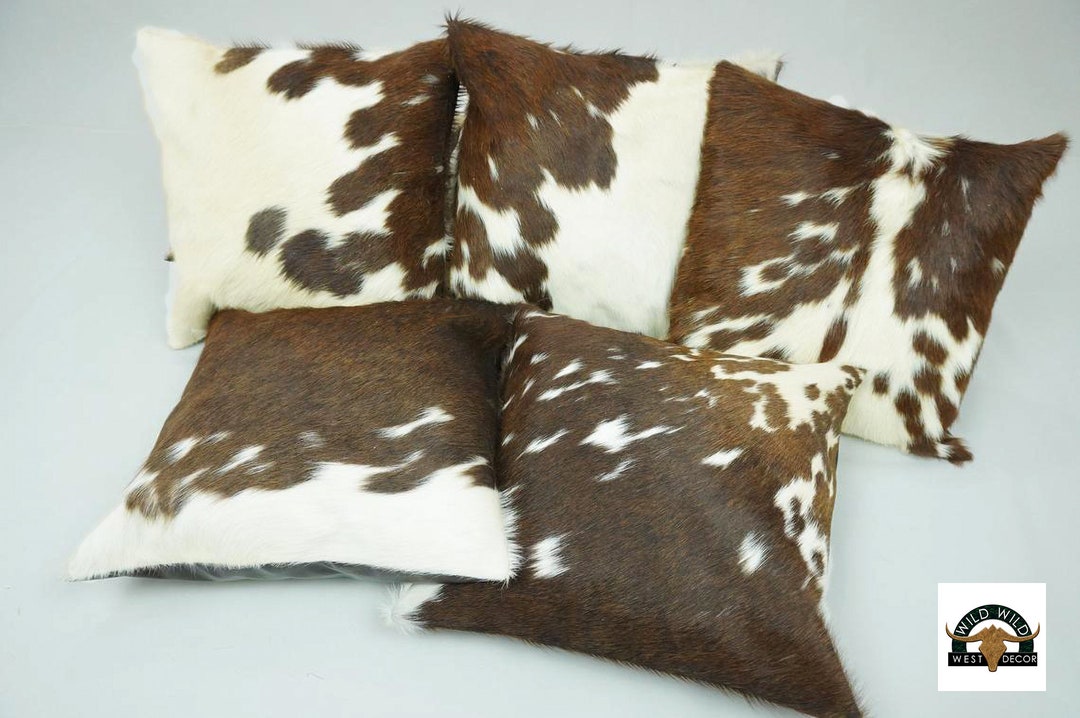 Cowhide Pillow Covers | Real Hair on Leather | Natural Cow Skin Cushion ...