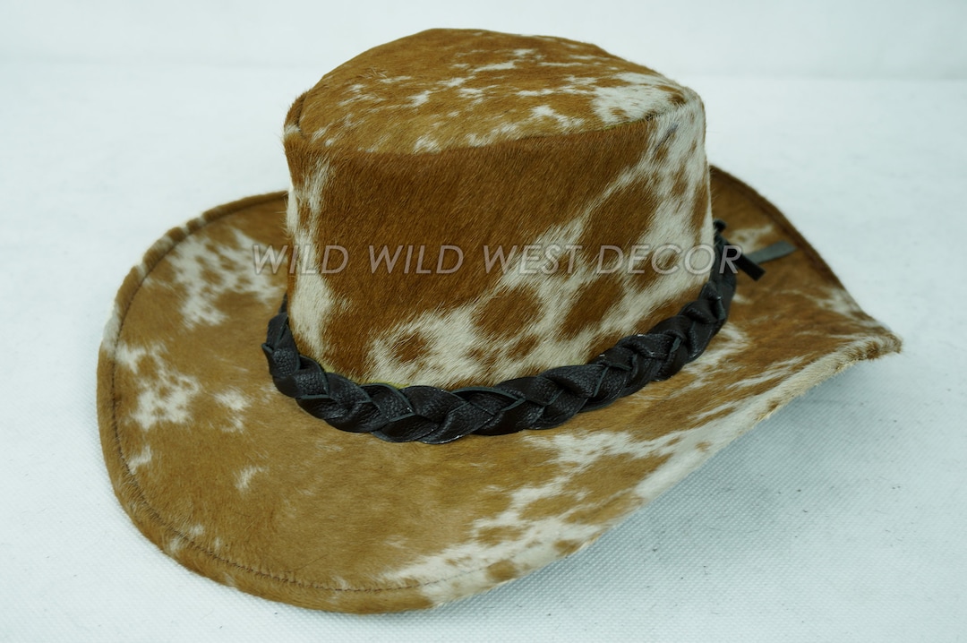 Real Cowhide Cowboy Hat With Adjustable Strap, Cowboy Hat for Men and ...