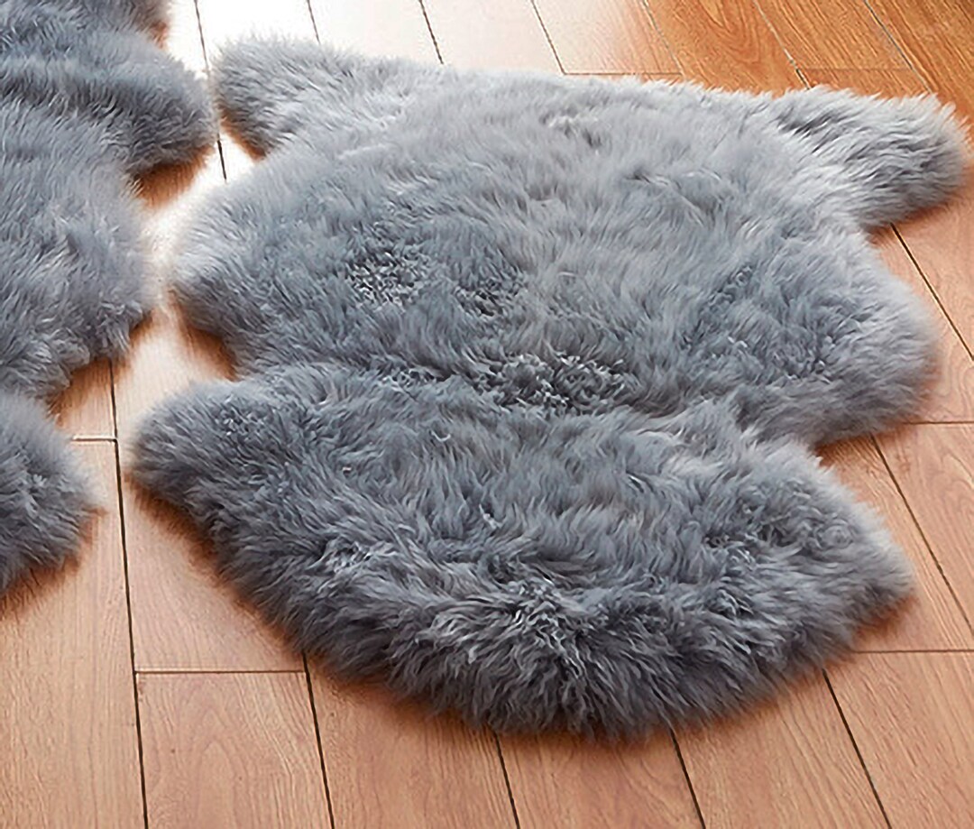 Natural Grey Sheepskin Rug | Real Hair on Leather | Genuine Australian ...