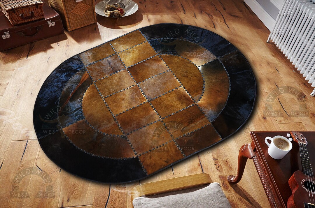 Oval Shape Cowhide Patchwork Rug | Handmade Cowhide Carpet | Home Décor ...
