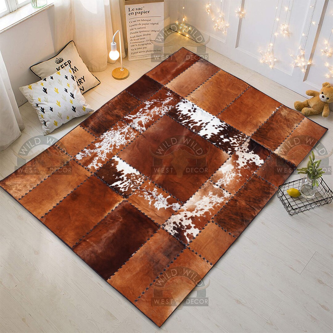 Natural Cowhide Patchwork Rug Handmade Cowhide Carpet Home Décor Cow ...
